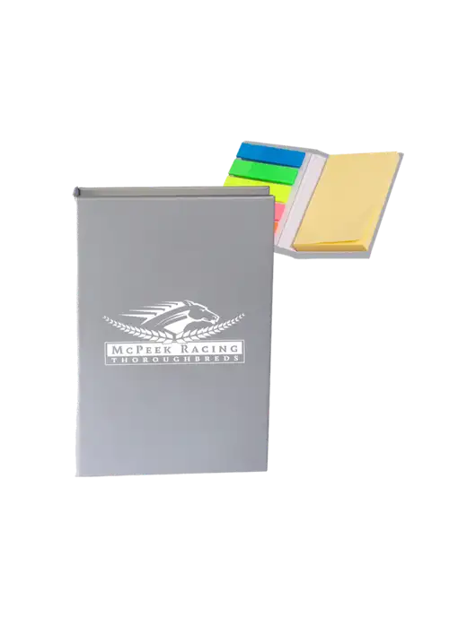 Light Medium Grey Micro Sticky Note Pad, 2 x 3.25 w/McPeek Racing Logo